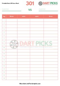 Printable Darts 301 Scoresheet